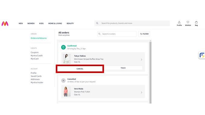 How to Cancel Myntra Order